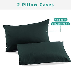 ATsense Duvet Cover Queen Size, 100% Cotton Linen Feel Super Soft Comfortable, 3-Piece Dark Green Duvet Cover Bedding Set, Durable and Easy Care, Simple Style Farmhouse Comforter Cover