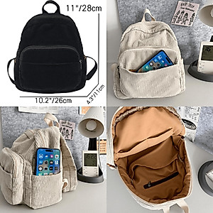MZE JPLAN Small Corduroy Backpack for Women Unisex Lightweight Daypack Backpacks Casual Travel Bag (Black)