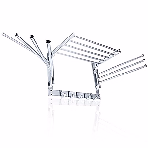 Yaegoo Clothes Drying Rack, Foldable Wall Mounted Laundry Drying Rack, Drying Rack Swivel Towel Rack with Hooks and Swing Arms, Space Saver Clothes Rack in Laundry Room and Bathroom