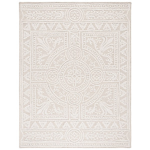 SAFAVIEH Blossom Collection Area Rug - 8' x 10', Light Grey & Ivory, Handmade Wool, Ideal for High Traffic Areas in Living Room, Bedroom (BLM109F)