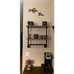 MAIKAILUN Industrial Pipe Shelving, Iron Pipe Shelves Bathroom Shelves with Towel bar, Rustic Metal Pipe Floating Shelves, Pipe Shelf Wall Mounted with Hooks for Coffee Bar Kitchen(24" 2 Tiers)