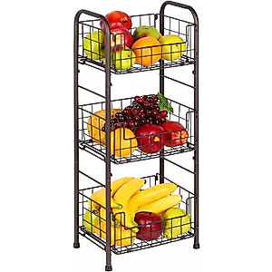 Generic VcJta 3 Tier Kitchen Storage Basket Shelves Metal Stand Heavy Duty Organizer - Spacious Storage Solution for Your Home, Brown, E315279457474