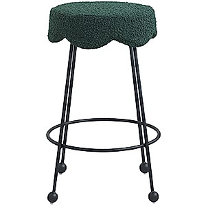 Meridian Furniture 513Green-C Fleur Collection Modern | Contemporary Boucle Fabric Upholstered Counter Stool with Matte Black Metal Legs, 17.5" W x 17.5" D x 26" H, Green