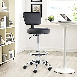Sophia & William Office Chair Drafting Chair Swivel Round Rolling Stool Adjustable Desk Chair Mid Back Ergonomic Computer Chair with Wheels for Standing Desk, Salon, Medical, Office, Black
