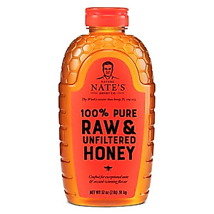 Nate's 100% Pure, Raw & Unfiltered Honey - Award-Winning Taste, 32oz. Squeeze Bottle