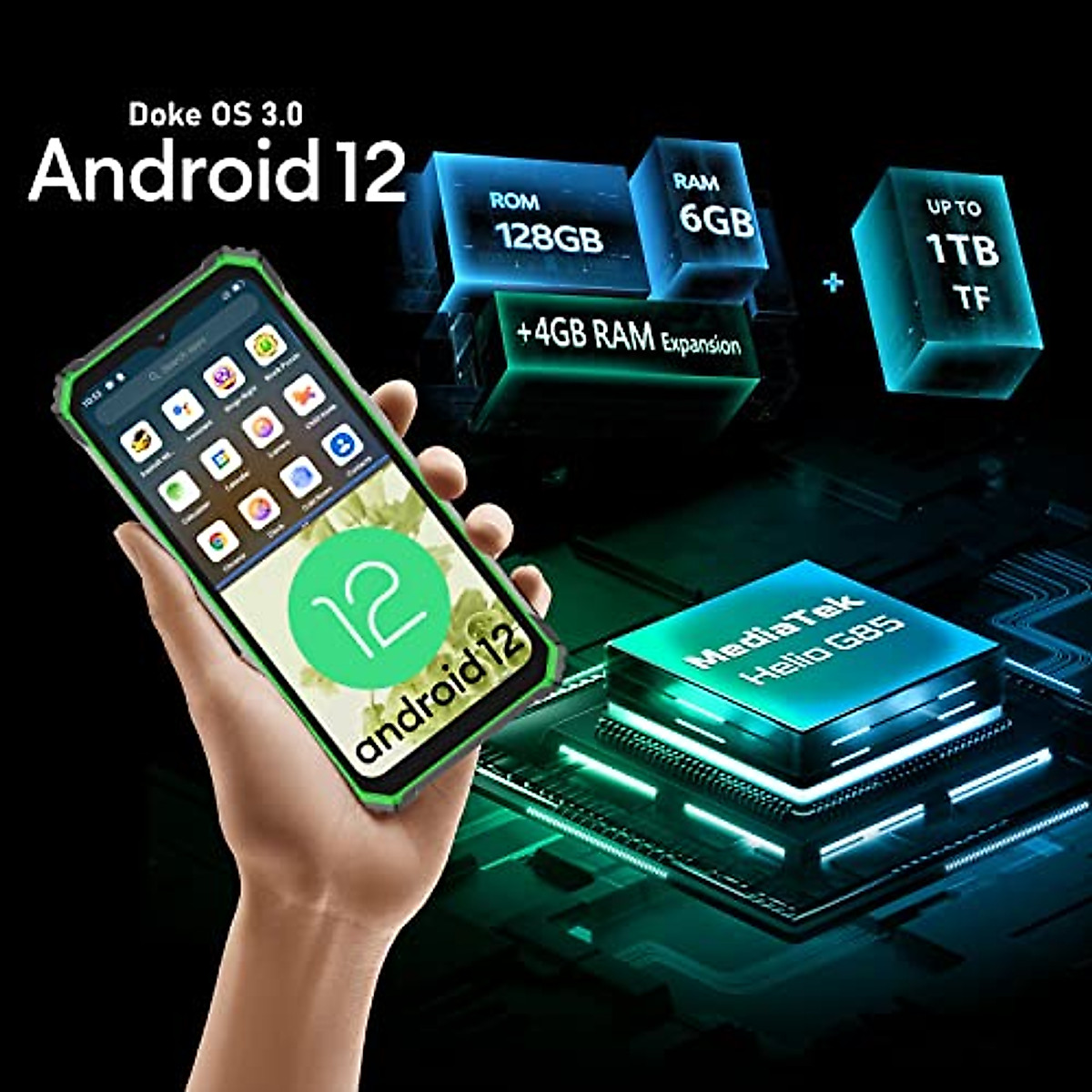 Blackview Rugged Smartphone Unlocked, BV7100 Cellphone(2023New), Android 12, 10GB+128GB/1TB Expand, 33W Fast Charge 13000mAh Battery,Waterproof Unlocked Cell Phone, NFC, Glove Mode,Fingerprint Unlock