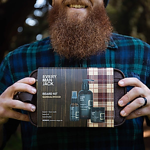 Every Man Jack Mens Sandalwood Beard Set - Perfect for Every Guy - Includes Full-Sized Grooming Essentials - Beard + Face Wash, Beard Oil, Beard Butter + Dopp Bag