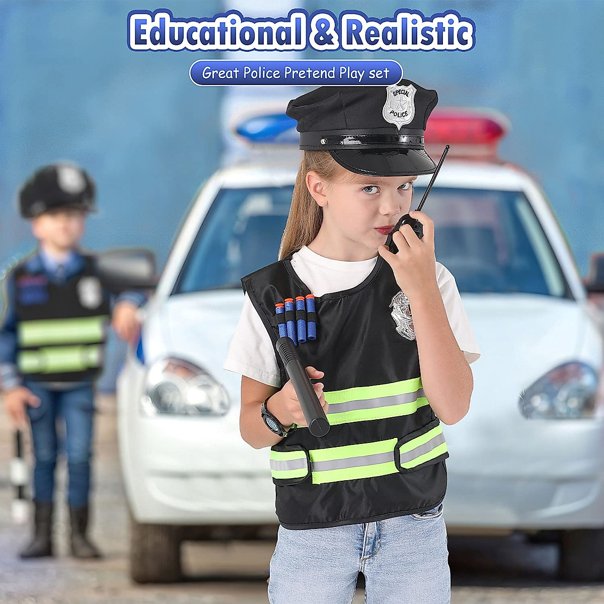 Kids Police Dress up Set Police Officer Role Play Costume Toys Set for Kids Ages 3-7 Years Old Includes Police Vest, Hat and Accessories for Boys and Girls Pretend Play