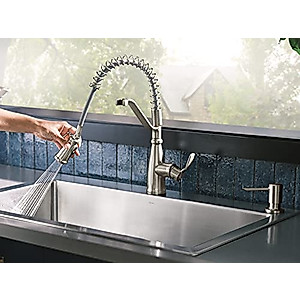 Moen Nolia Spot Resist Stainless One-Handle Pre-Rinse Spring Pulldown Kitchen Faucet, Single Hole Kitchen Sink Faucet with Soap Dispenser, 87886SRS