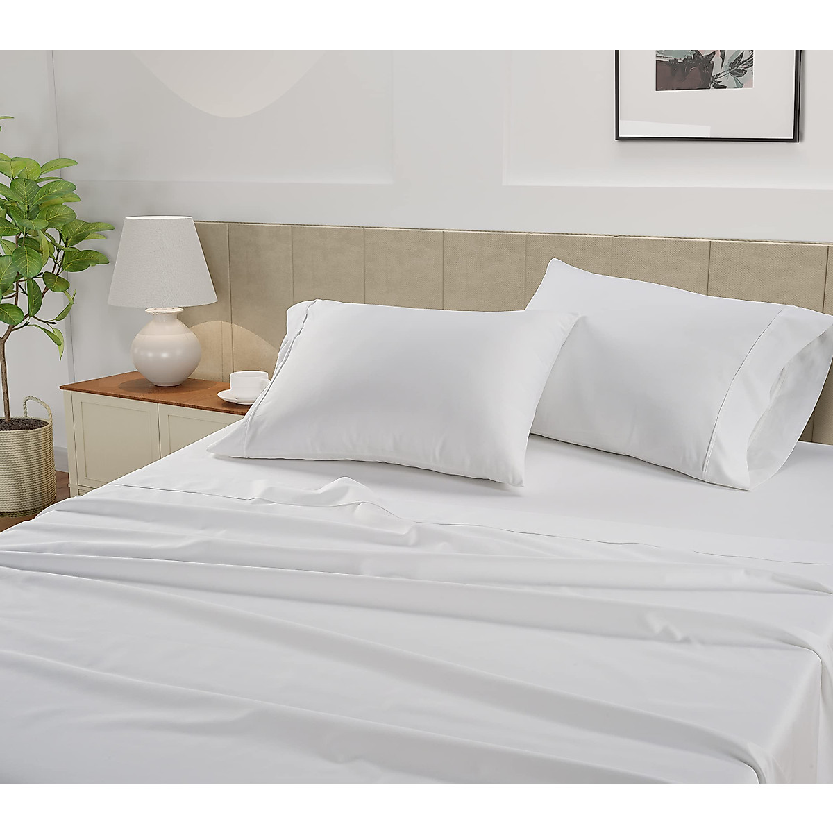 Lane Linen 100% Cotton Sheets – 450 Thread Count Full Size Sheet Set, Naturally Cooling Sateen Sheets, Soft & Comfy, 15” Deep Pocket Fully Elasticized Fitted Sheet, Bedding Sheets & Pillowcases, White