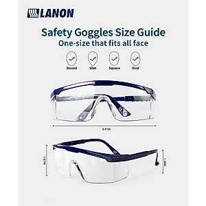 LANON 3 Pack Anti-Fog Safety Goggles with Ajustable Temples, 2.5 Times ANSI Z87.1 Double-sided Antifog, Side Protection, High Transmission, Lightweight