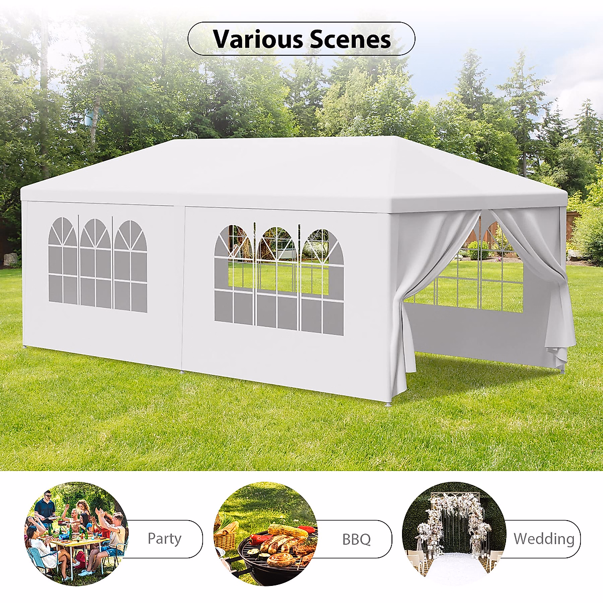 F2C 10 x20 Outdoor Gazebo White Canopy with sidewalls Party Wedding Tent Cater Events Pavilion Beach BBQ (10'X20')