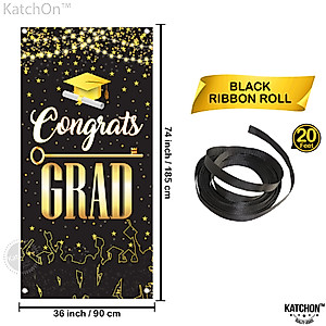 KatchOn, Congrats Grad Graduation Door Banner - Large, 74x36 Inch | Graduation Banner, Black and Gold Graduation Decorations Class of 2024 | Congrats Grad Banner for 2024 Graduation Party Decorations