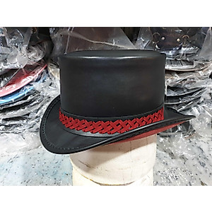 Steampunk Braided Band Black Leather Top Hat (Leather, Large)