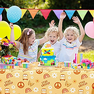 4 Pcs Stay Groovy Tablecloth Retro Hippie Boho Party Table Covers Daisy Flower Bohemian Rainbow Tablecloths Disposable Waterproof Table Cover 60s Theme Birthday Party Decor Supplies (42.5 x 70.8 Inch)