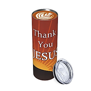 Stainless Steel Skinny Tumbler Thank You Jesus Travel Cup 20 Oz Double Wall Slim Insulated Coffee Mug With Splash Proof Lid & Straw & Cleaning Brush For Home Office