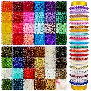 XSEINO 2500 PCS 46 Colors Glass Beads，6mm Round Crystal Beads for Jewelry Making,for Bracelets Jewelry Making and DIY Crafts