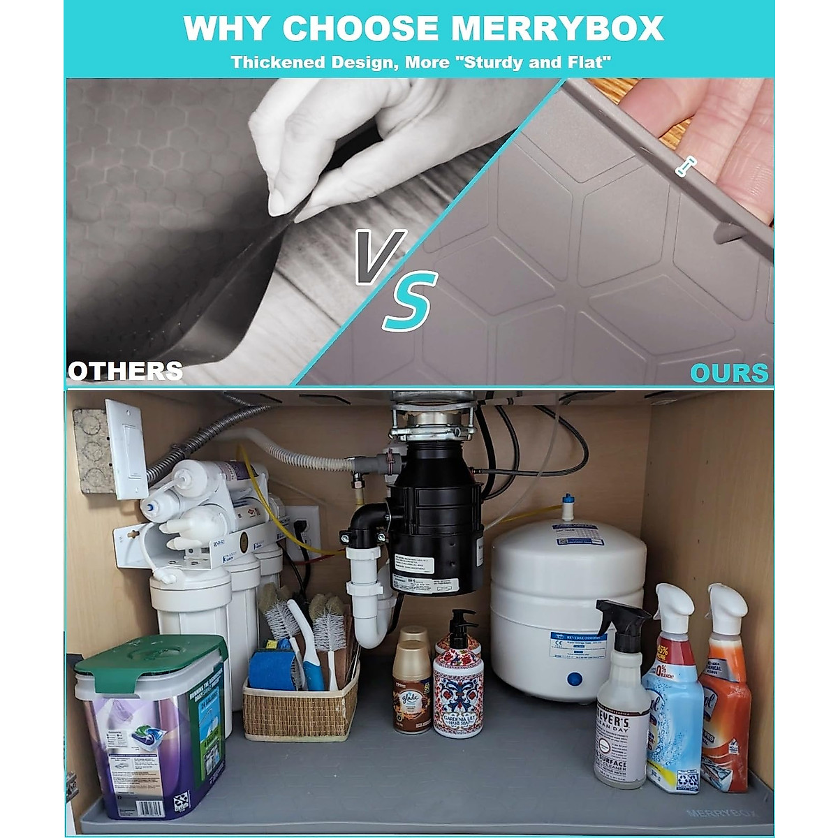 MERRYBOX Under Sink Mat, 34" x 22" Under Sink Mats for Kitchen Waterproof Multipurpose Silicone Under Kitchen Sink Mat Organizer Storage Cabinet Mat Liner Tray Fit for 36 inch Standard Cabinet