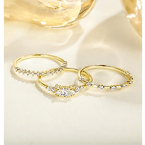 TIGRADE 1.5mm 14K Gold Plated Stacking Rings for Women Fashion Knuckle Thin Gold Ring Marquise & Round Cubic Zirconia Statement Ring Size 3-13, 3PCS, Size 7