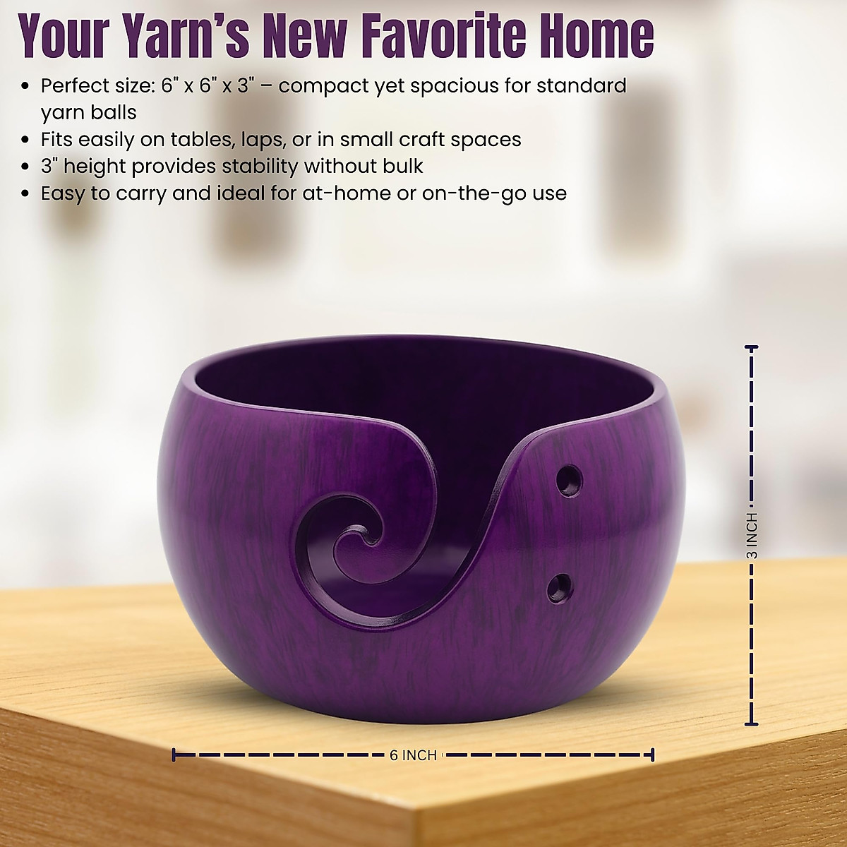 Hind Handicrafts Premium Solid Handmade Crafted Metallic Finish - Aluminium Portable Yarn Storage Bowl - Holder for Knitting Crochet Hook Accessories (6" x 6" x 3", Purple Stone)