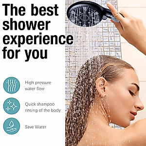AKLFGN Shower Head with Handheld 9 Spray Functions, 5.3" High Pressure Handheld Shower Heads with 59" Hose & Adjustable Bracket, Easy Install Built-in Power Wash To Clean Corner, Pet, Tub, Matte Black