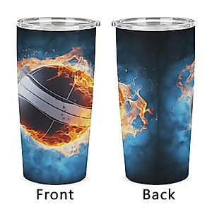 FHENMSA Stainless Steel Insulated Travel Coffee Mug,Ice And Fire Volleyball Print Reusable Car Cup,Thermal Cup for Outdoor with Straw And Lid