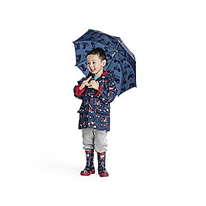 Hatley Boys' Little Button-Up Printed Rain Jacket, Red Farm Tractors, 4 Years