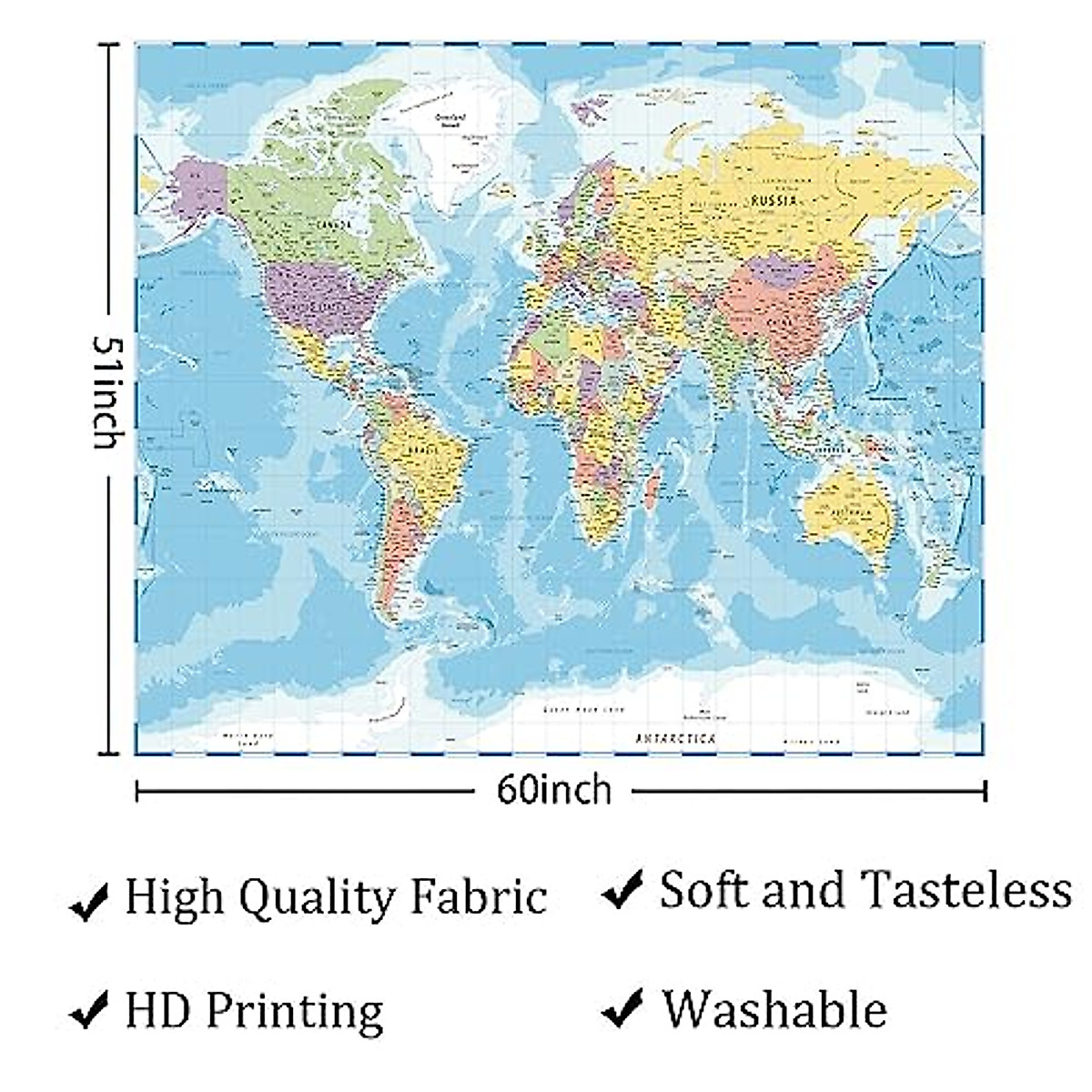 World Map Tapestry for Bedroom Map Men Tapestry Blue World Geographical Distribution Tapestry Aesthetics Large Poster Art Room Decor Wall Hanging for Student Kids Dorm Office Living Room (51''x 60'')