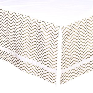 The Peanutshell Gold Chevron Tailored Crib Dust Ruffle with White Stripe