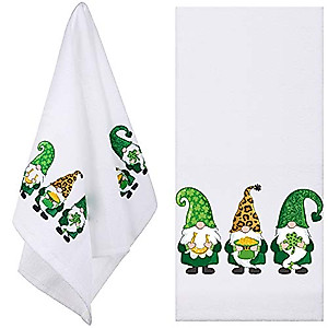 Boao 2 Pieces St. Patrick's Day Dishtowel Gnome Towel Shamrock Kitchen Dishcloth Decorative Bathroom Towel for Kitchen Home Supplies, 16 x 24 Inches