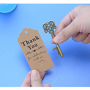 50 Pcs Bronze Skeleton Key Beer Bottle Opener With 100 Pcs Thank You Card and 98 Feet Hemp Rope for Wedding Party Favors (50pcs Bronze)