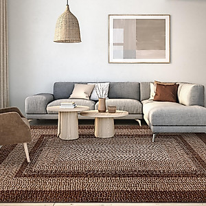 LUXLOOM Washable Rug 8x10 Area Rugs for Living Room Modern Bedroom Rug Brown Rug Imitation Braided Large Area Rug Non Slip Throw Rugs Stain Resistant Carpet for Nursery Dining Room 8'x10' Dark Brown