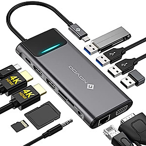 USB C Docking Station Dual Monitor for Dell/HP/Lenovo/Surface Laptop, Triple Display USB C Hub Multiple Adapter, USB C Dongle with 2 HDMI 4K+VGA+4 USB Port+100W PD Charger+Ethernet+SD/TF+Audio NOVOO
