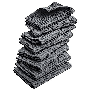 Premium Dish Cloths (12”x 12”, 8 Pack) – Waffle Weave Dish Cloth – 270 GSM – Cotton Kitchen Dish Cloth Set – Highly Absorbent Dish Towels Set (Grey)