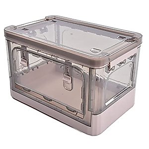 Stackable Storage Bin 35L Pink Double Door 4 Wheel Foldable Stackable Storage Box for Office Home Bedroom