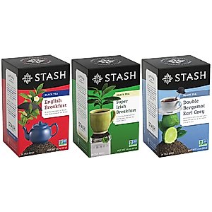 Stash Tea Bold Black Tea Sampler - Assortment of Caffeinated Premium Teas, Including English Breakfast, Irish Breakfast and Earl Grey Tea, 18-20 Count (Pack of 3)