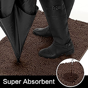 HOMEIDEAS Absorbent Chenille Door Mat Indoor, 30"x48", Large Water and Dirt Trapper for Muddy Shoes and Dog Paws, Machine Washable Throw Rug, Welcome Front Doormat, Brown