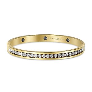 Channel Set White Cubic Zirconia CZ Stackable Bangle Bracelet For Women Prom Weddings Gold Plated Stainless Steel
