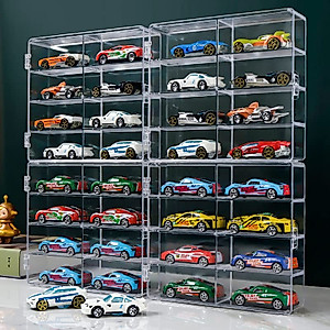 Hot 1/64 Scale Matchbox Wheels Toy Car Display Case Holds 32 Toy Cars Storage Organizer，Dustproof，Clear Matchbox Toy Car Display Box 6.5 X 7.5 X 1.6 inches 4pcs