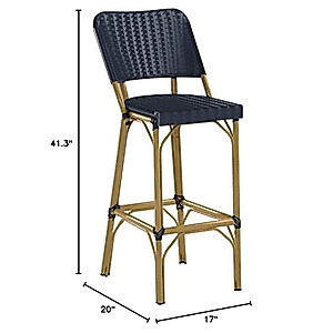 Safavieh Home Collection Deltana Navy Rattan Indoor/Outdoor Bar Stool,