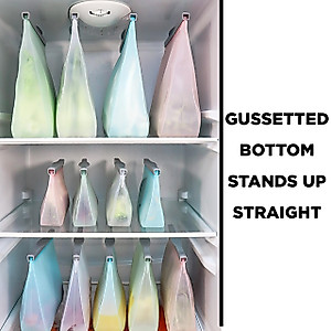 Reusable Slide-lock Bags Silicone Dishwasher Safe, 4 Pack BPA FREE Platinum Silicone Reusable Freezer Bags, Reusable Sandwich Kids Snack Bags, Leak Proof Reusable Food Storage Bags for Lunch or Snacks