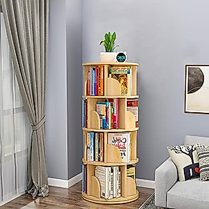 Rotating Bookshelf, 4 Tier 360° Revolving Bookcase Corner PVC Wood Plastic Board Swivel Bookcase,Stackable Bookshelf Organizer,Display Cabinet for Office Home Living Room Study(51“x18.1”x18.1“)