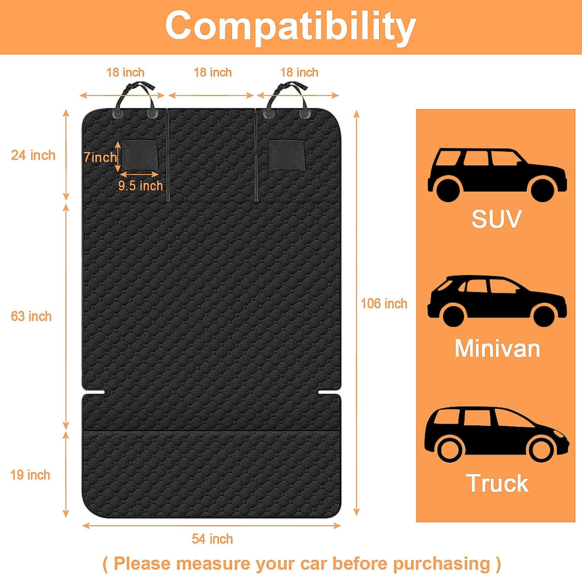 Mancro SUV Cargo Liner for Dogs, Water-Resistant Dog Seat Cover for SUV with Bumper Flap Protector, Sturdy Non-Slip Polyester Pet Trunk Cargo Cover for Vehicles, Vans, Universal Fit (84” L x 54” W)