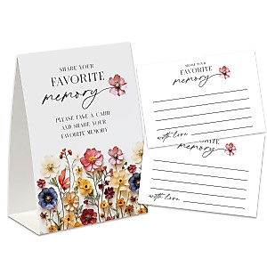 Xenseou Share A Memory Sign and Cards, Share A Memory Set for Celebration of Life/Birthday/Anniversary/Funeral/Graduation/Bridal Shower Game, Keepsake Funeral Card, Simple Funeral Memory Card-SAM07