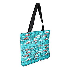 Camco Life Is Better at The Campsite Tote Bag | Features Teal Camper/RV Theme | Fully Lined Interior with Zippered Interior Pocket (53269) White Large