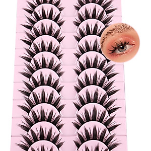 False Eyelashes 10 Pairs Manga Lashes Japanese Style Anime Lashes Thick Cosplay Lashes Natural Look 16 MM Spiky 8D Wispy Faux Mink Lashes Full Strip Doll Lashes by FANXITON
