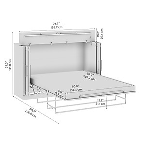 Bestar Pur 75W Murphy Cabinet Bed with Mattress, Space-Saving Sleeping Arrangement for Multipurpose Guest Room or Home Office, Queen, Black Walnut