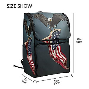 MRMIAN North American Bald Eagle With Flag Large Capacity School Backpack Bookbag for Collage Students Women Man Travel Hiking Camping Daypack 19x14x7 Inches