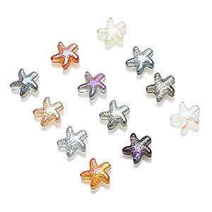 Decoendiy 120Pcs Glass Starfish Beads, Colorful Ocean Themed Translucent Beads, Animal Shaped Beads, Loose Spacer Beads, Large Hole Flat Beads for DIY Bracelets Necklaces Crafts