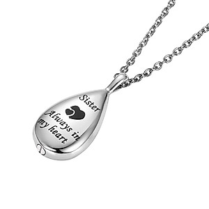 GLDZ Cremation Jewelry for Ashes,Forever in My Heart Carved Locket Urns Necklace Stainless Steel Keepsake Waterproof Memorial Pendant for mom & dad with Filling Kit (Sister)